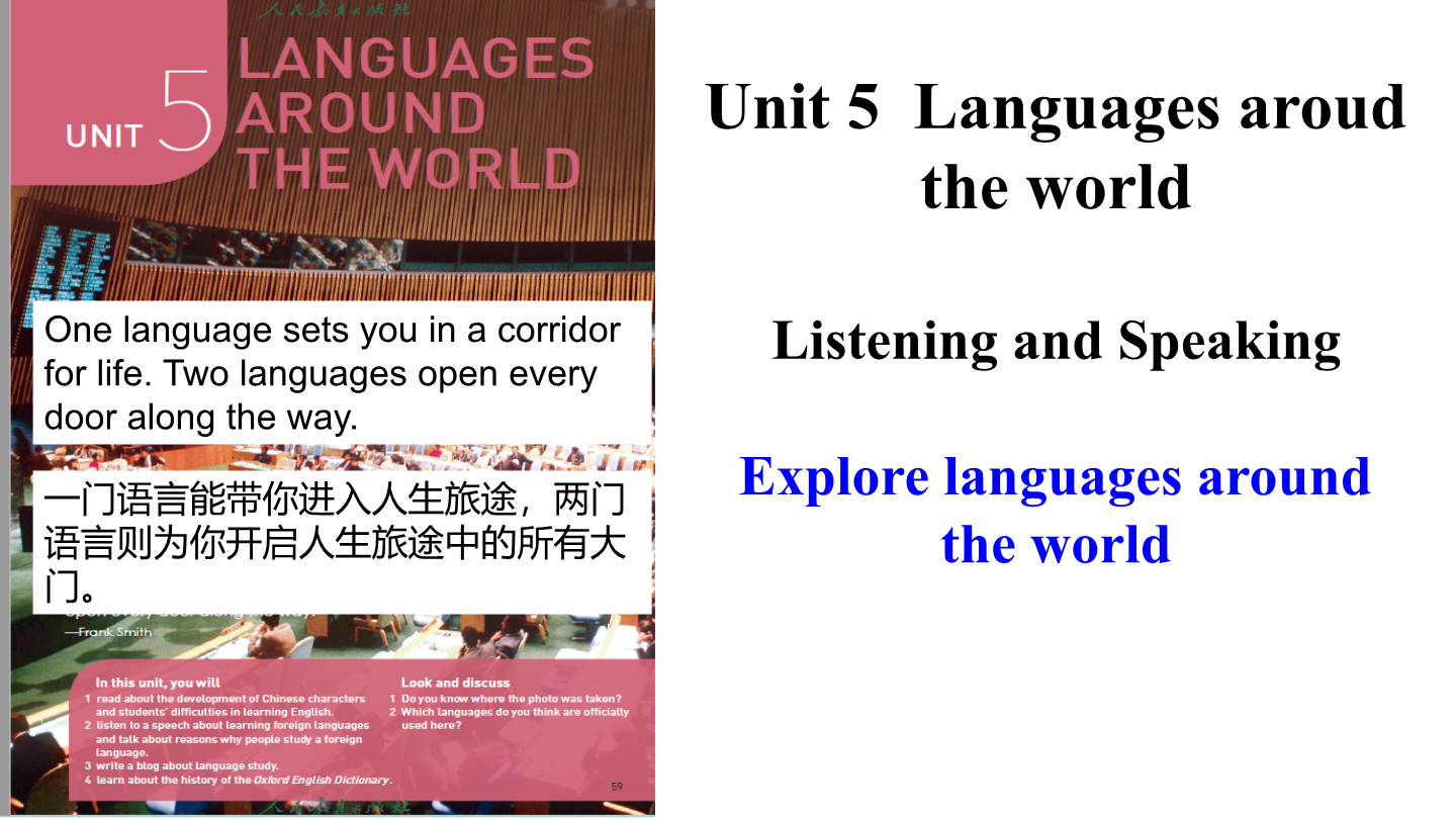 Unit 5 Languages Around the World Listening and Speaking （教学课件，含视频、音频）—高中英语人教版（2019）必修第一册 _正确云资源